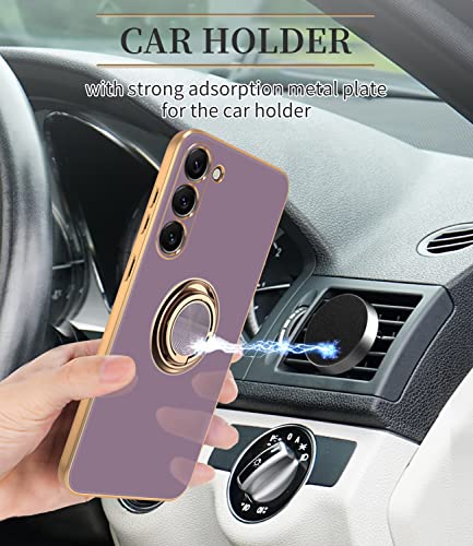 Dinick Compatible for Samsung Galaxy S23 Case with Ring Holder Kickstand [with Magnetic] Soft TPU Shockproof Electroplated Protective Phone Case for Galaxy S23 5G Purple