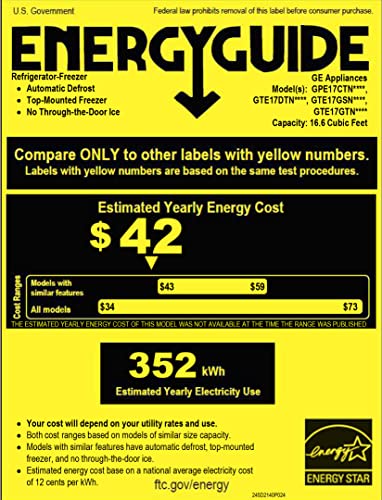 GTE17DTNRWW 28" Energy Star Qualified Top Freezer Refrigerator with 16.63 cu. ft. Capacity; LED Lighting; Adjustable Wire Shelves and Upfront Temperature Controls in White
