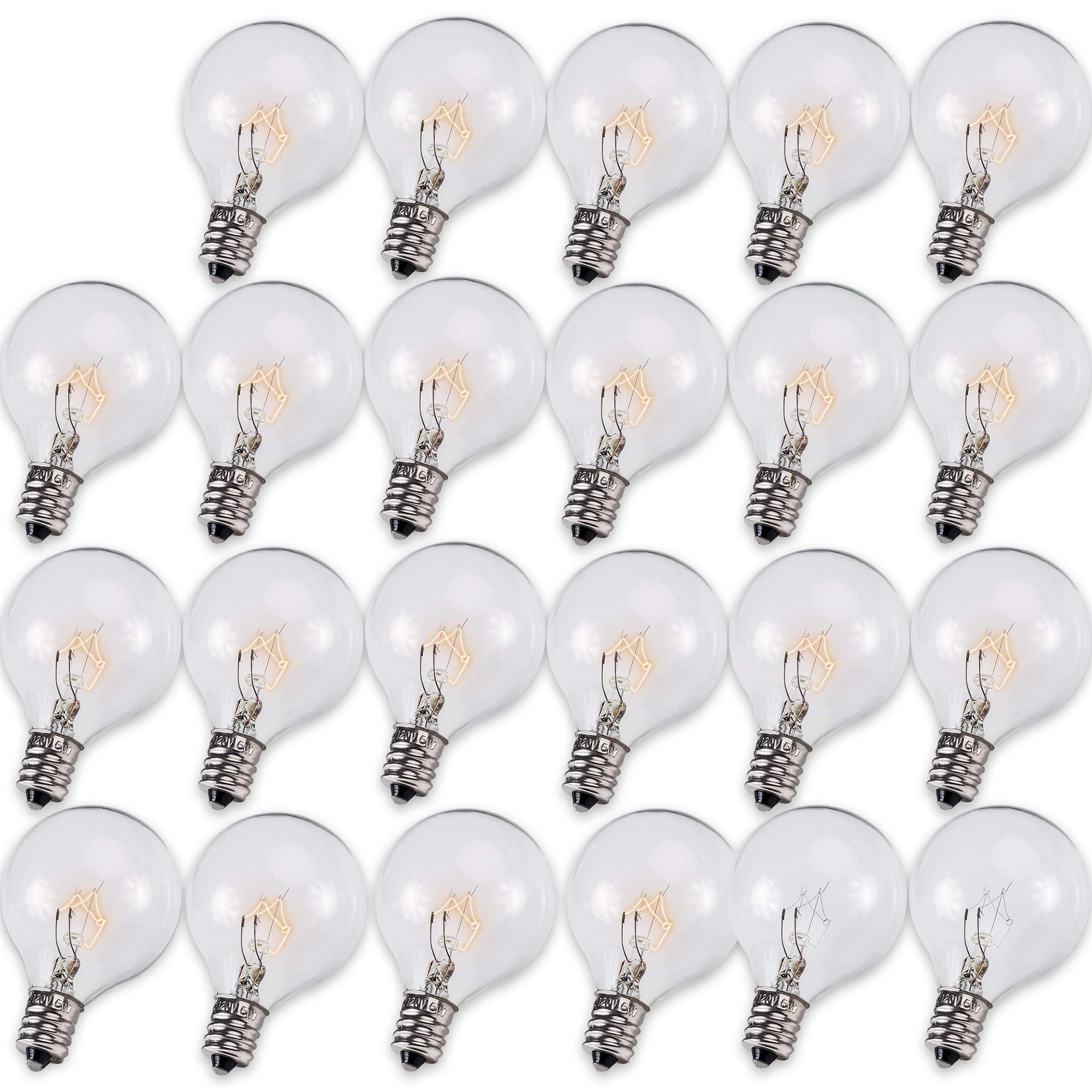 BlueStars E12 G40 Bulb 120V 5W Pack of 50 Replacement Bulb High Output Warm White Light Dimmable 2500K 25 lm for String Lights Screw Base Outdoor/Indoor