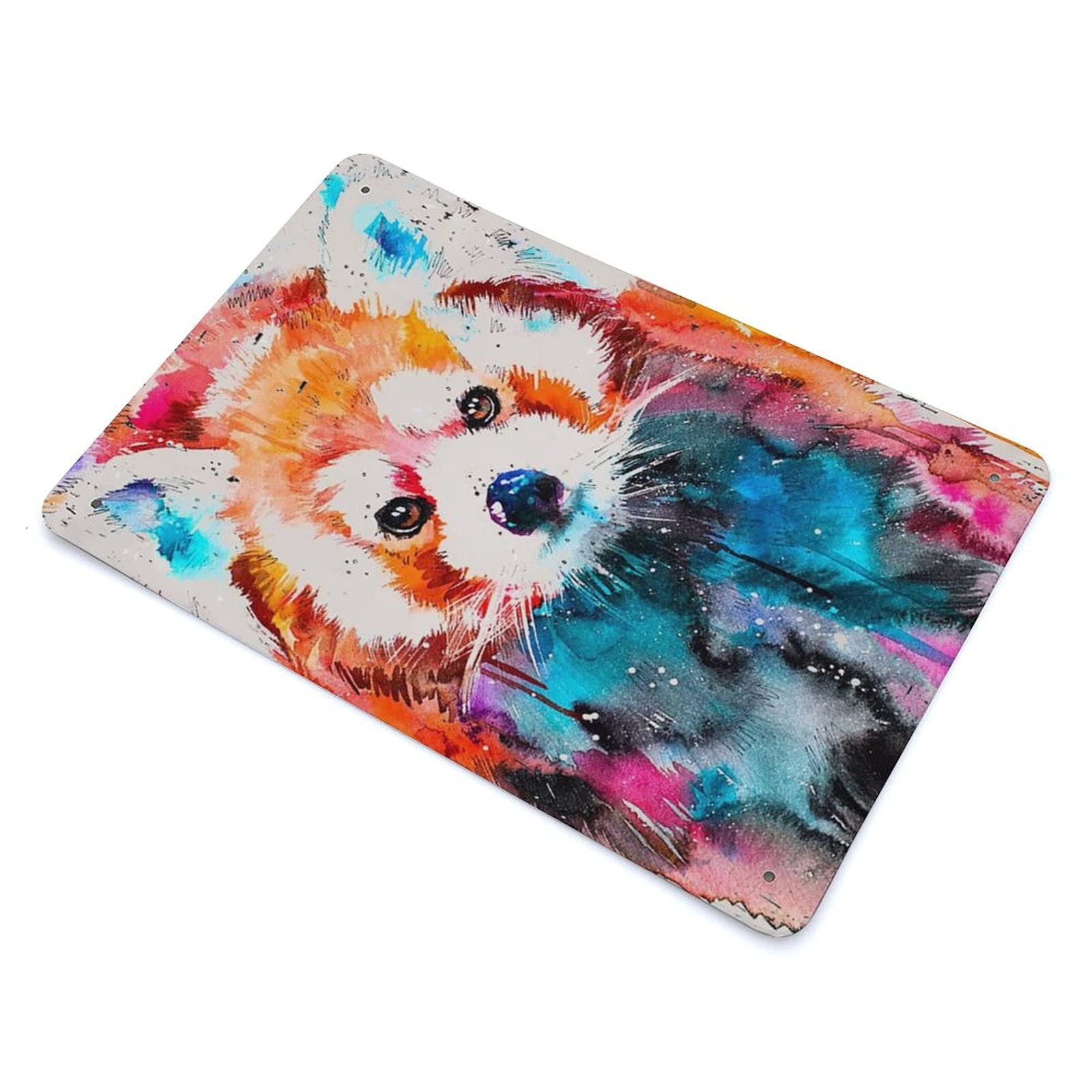 PPFINE Red Panda Watercolor Tin Sign Metal Plaque Art Hanging Iron Painting Retro Home Kitchen Garden Garage Wall Decor 12"x8"
