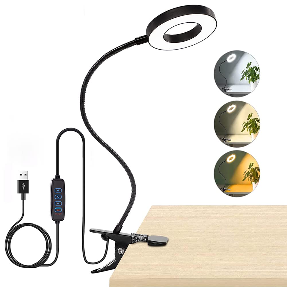 Brokimis Clip on Light LED Reading Book Study Lamp 3 Color Modes 10 Brightness Eye Protection 360° Flexible Gooseneck Student Dormitory Office Desk Lamp at Night in Bed