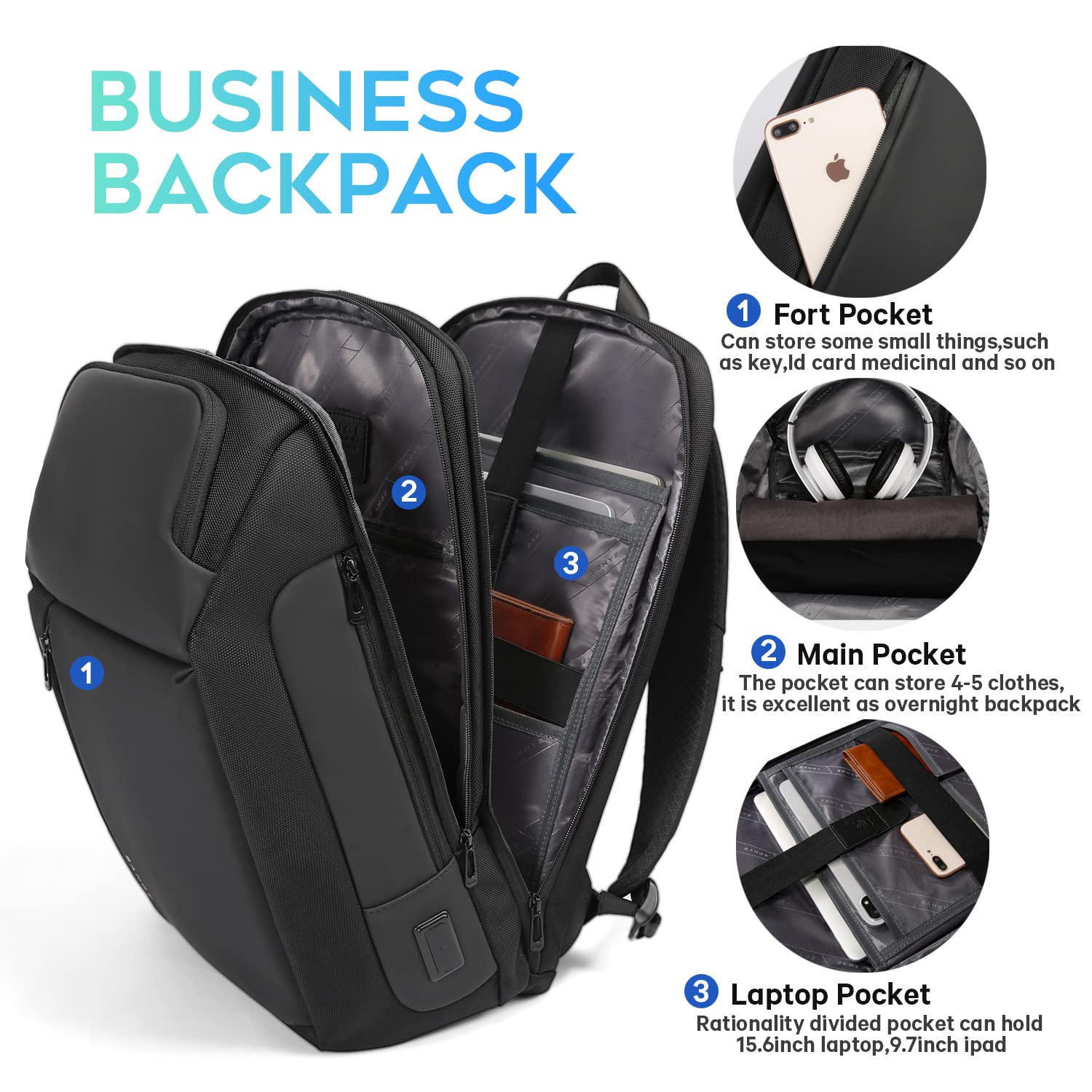 BANGE Business Waterproof 15.6 inch Laptop backpack and Waterproof chest bag for men and women