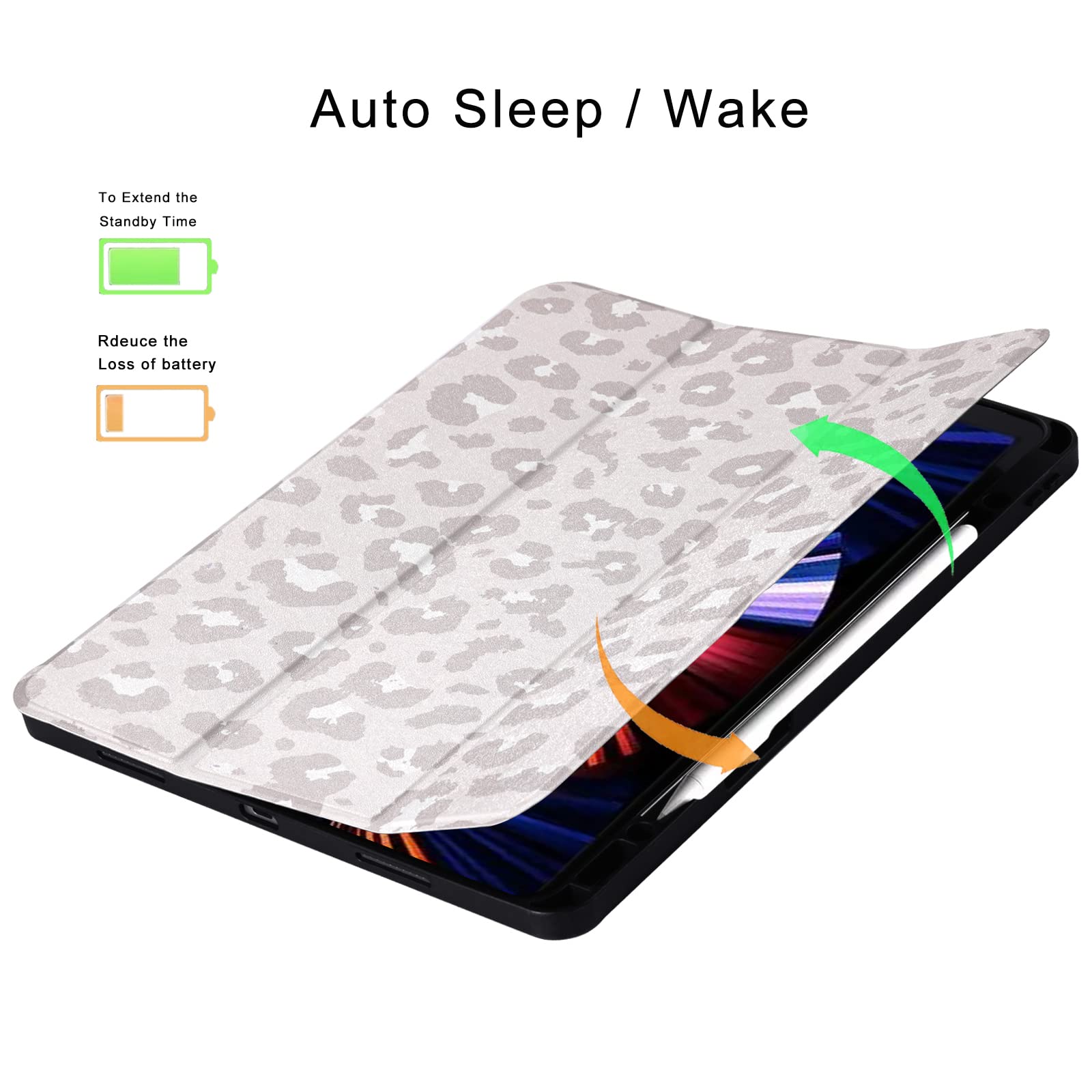 Gray Leopard Protective Cover for iPad Pro 12.9 inch with Pencil Holder Pocket for iPad Pro 12.9" 2022 6th 2021 5th 2020 4th 2018 3rd Gen Shockproof Case for iPad Pro 12.9" Newest