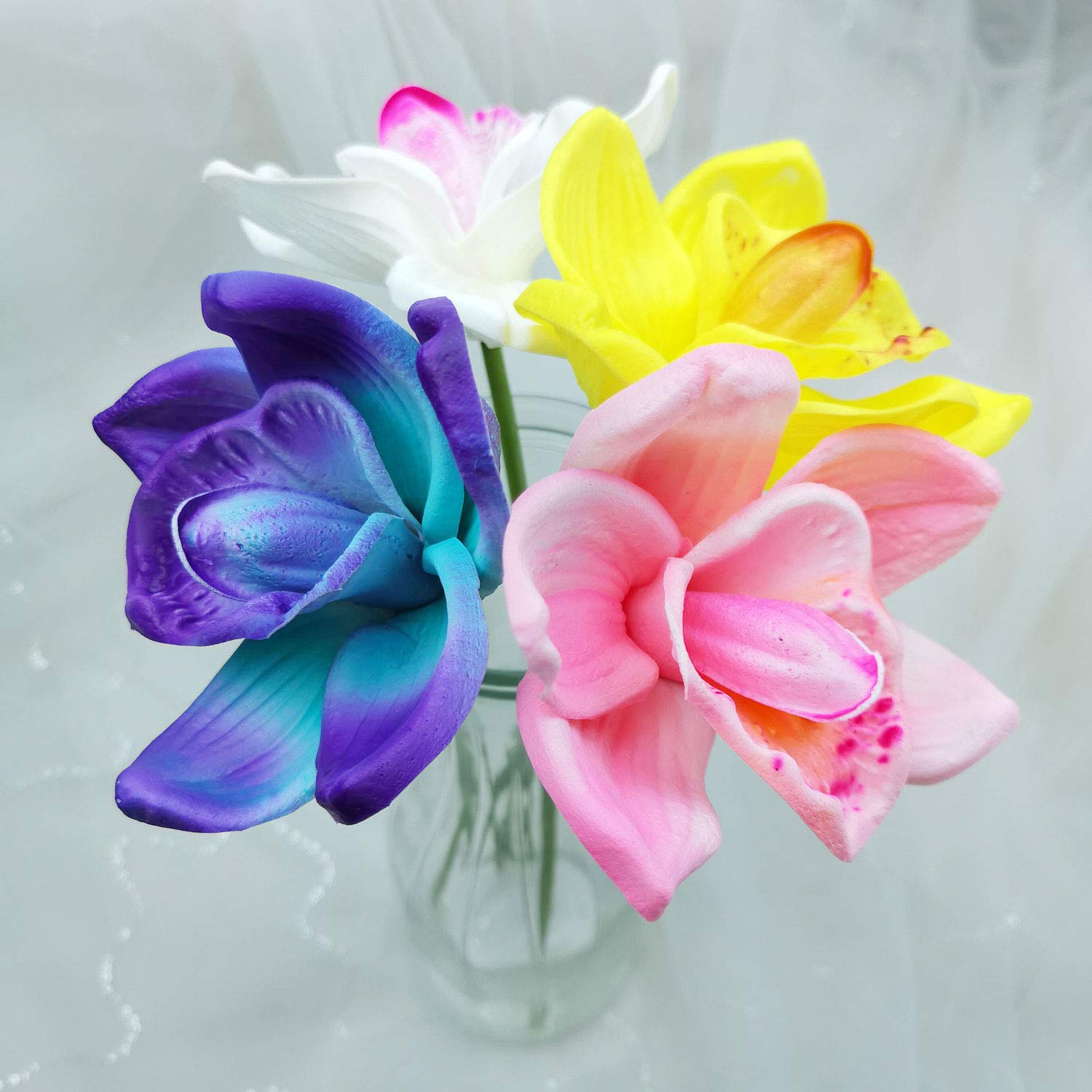 Lily Garden Artificial Flowers Purple Turquoise Orchid Stem Real Touch Flowers Set of 12 Stems