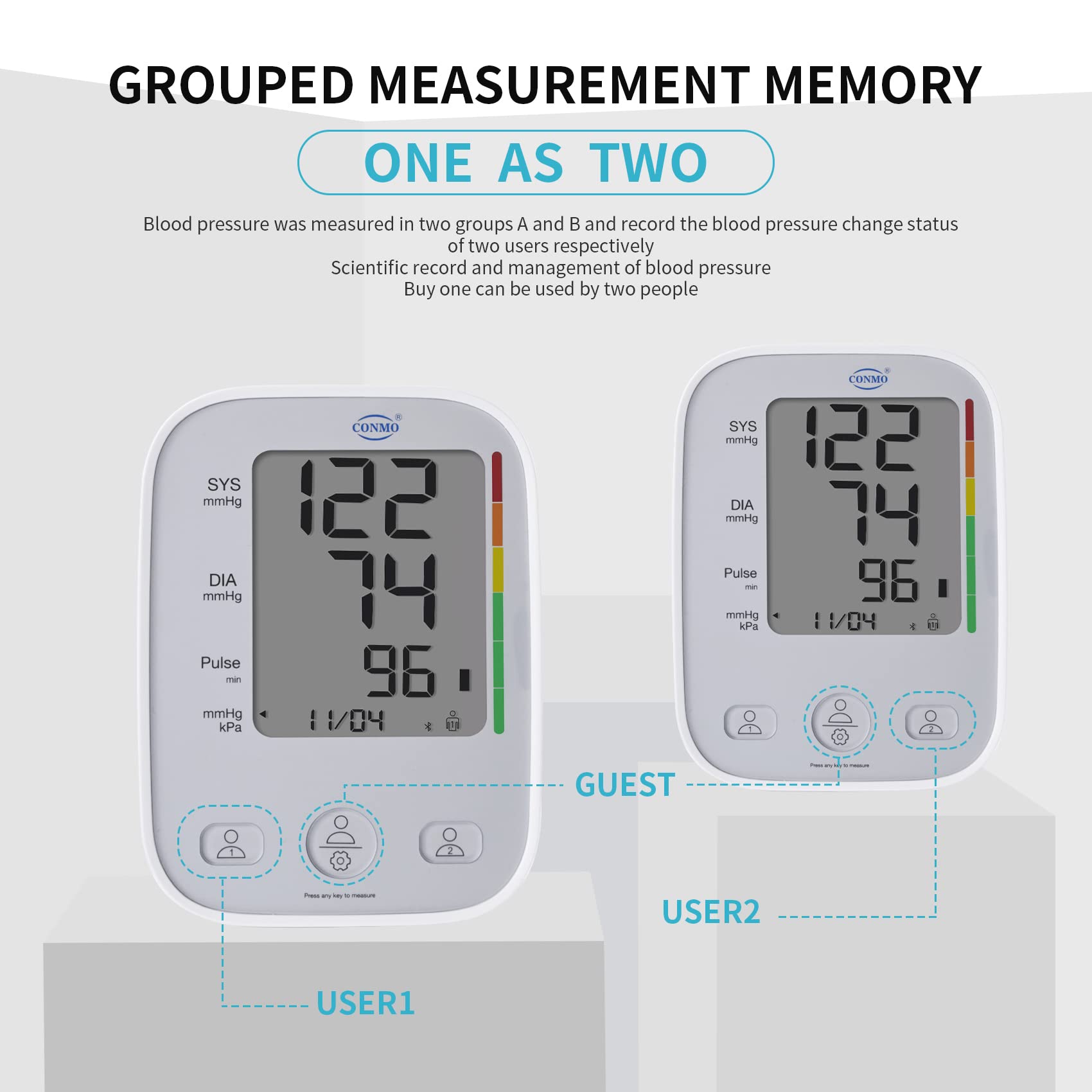 Bluetooth Blood Pressure Monitor,BangShuai Bp Machine Digital Smart Automatic High Bp Cuff, Upper Arm Large Cuff for Home Use,Accurate and Sharing in APP,Large Display,180 Readings for Two Users