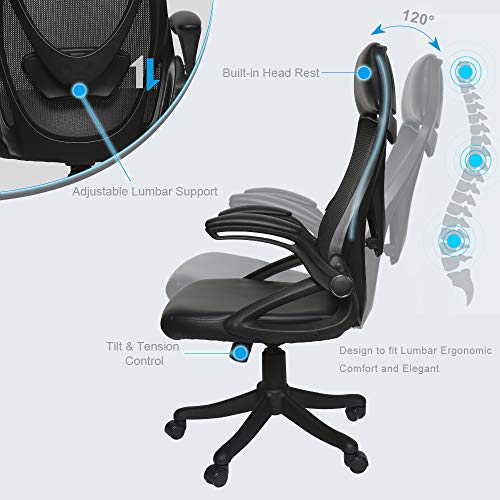Ergonomic Home Office Desk Chair β Computer Mesh Adjustable Task Swivel Tilt Tension Armless Cushion Mid-Fiber Mesh Lumbar Support (Black D03(2))