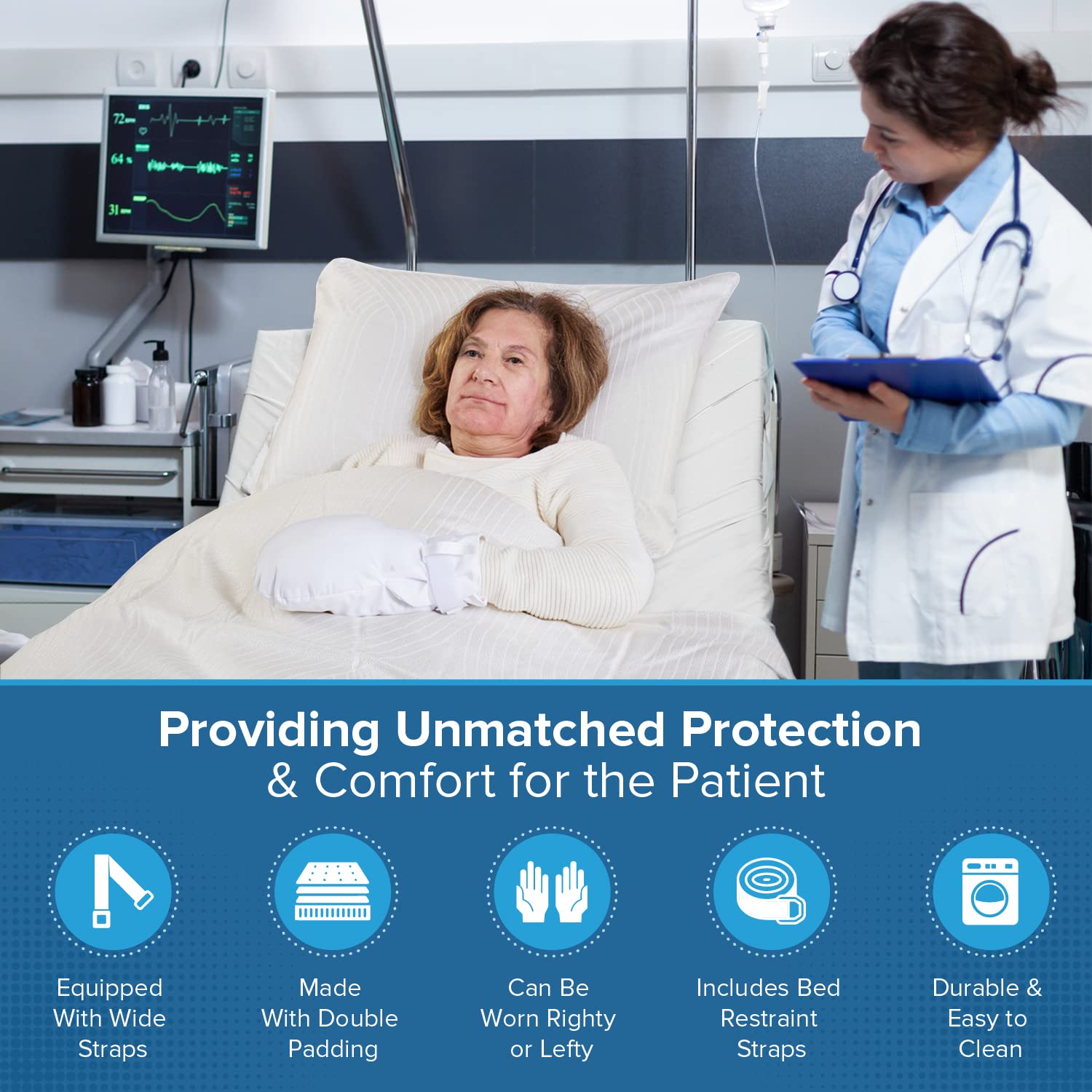 BURLINGHAM'S Breathable Medical Finger Control Mitts - One Size Fits All Hand Restraint Gloves for Elderly & Medical Procedures -Made With mesh and Padding for Comfort & Protection - 2 Gloves