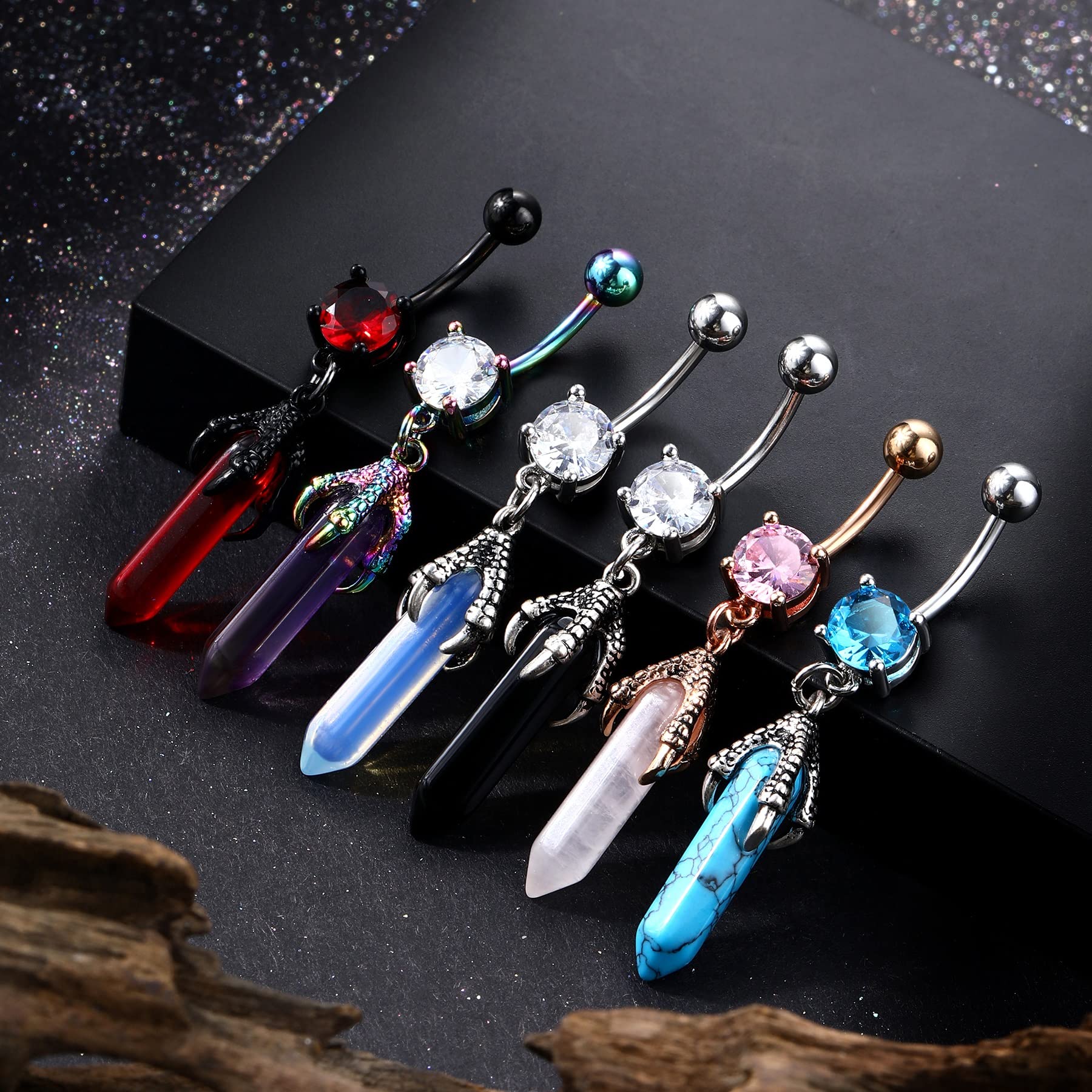 CM Crareesi Mania Dragon Belly Rings 316L Stainless Steel Pink Belly Button Ring Dangle 14G Belly Piercing Jewelry for Women Red Agate Belly Button Piercing