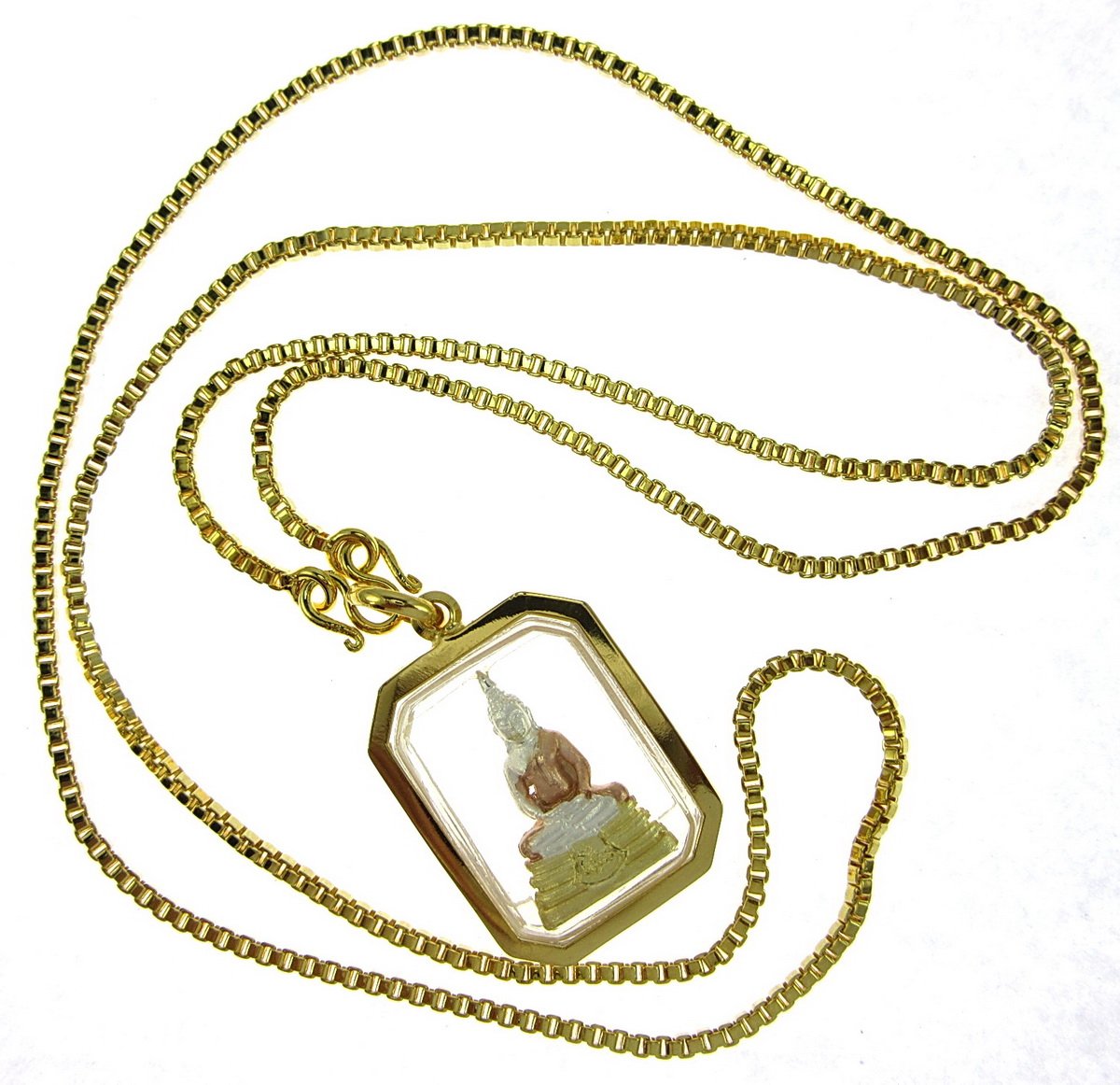 Bangkok Bazaar Beautifully Detailed Thai Sothon Buddha Amulet Pendant 18k Gold Plated with 22" Chain