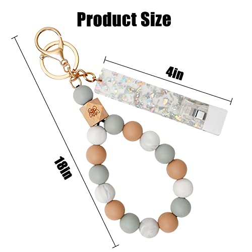 Card Grabber for Long Nails, Wristlet Keychain Bracelet for Women with Silicone Beads Car Key Ring Chain (Brown)