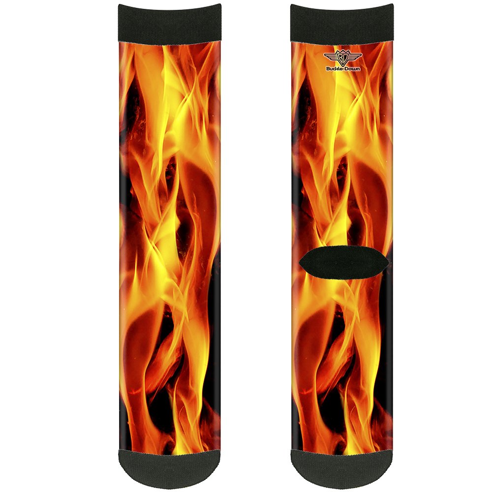 Buckle-Down Unisex-Adult's Socks Flames Vivid Black/Orange Crew, Multicolor