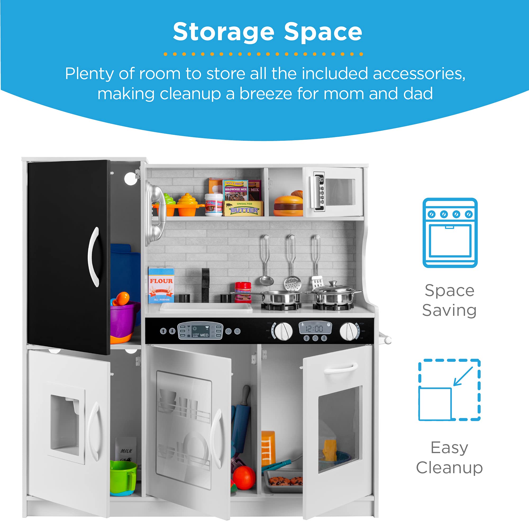 Best Choice Products Pretend Play Kitchen Wooden Toy Set for Kids w/Realistic Design, Telephone, Utensils, Oven, Microwave, Sink - White