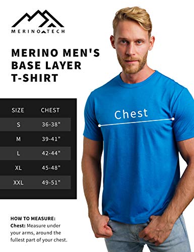 Merino.tech 100% Organic Merino Wool Lightweight Men's Base Layer Thermal T-Shirt (Metal, X-Large)