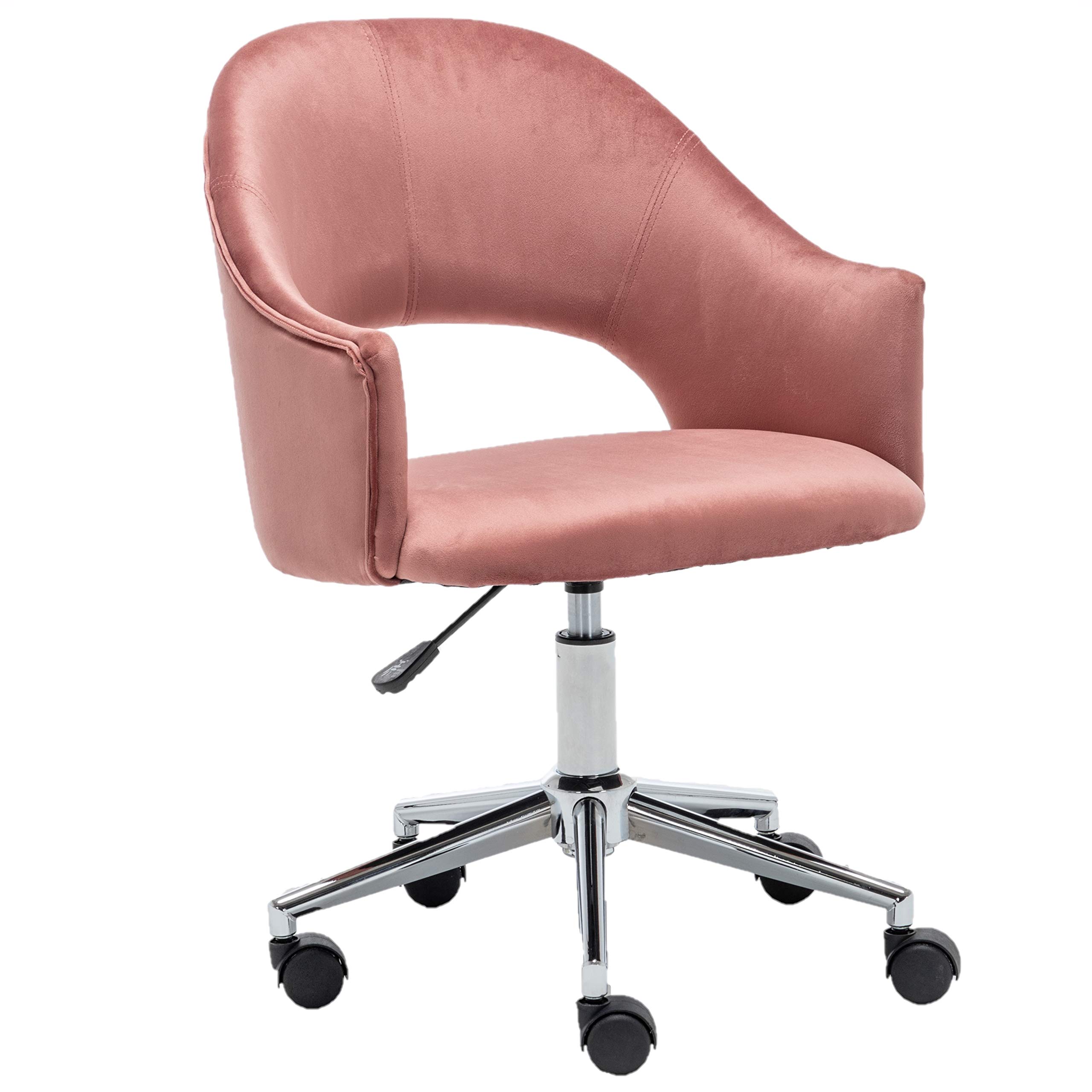 BTEXPERT Midback Swivel Task Vanity Makeup Work, Rose Pink (5155) Velvet Home Office Chair, Adjustable Upholstered Accent
