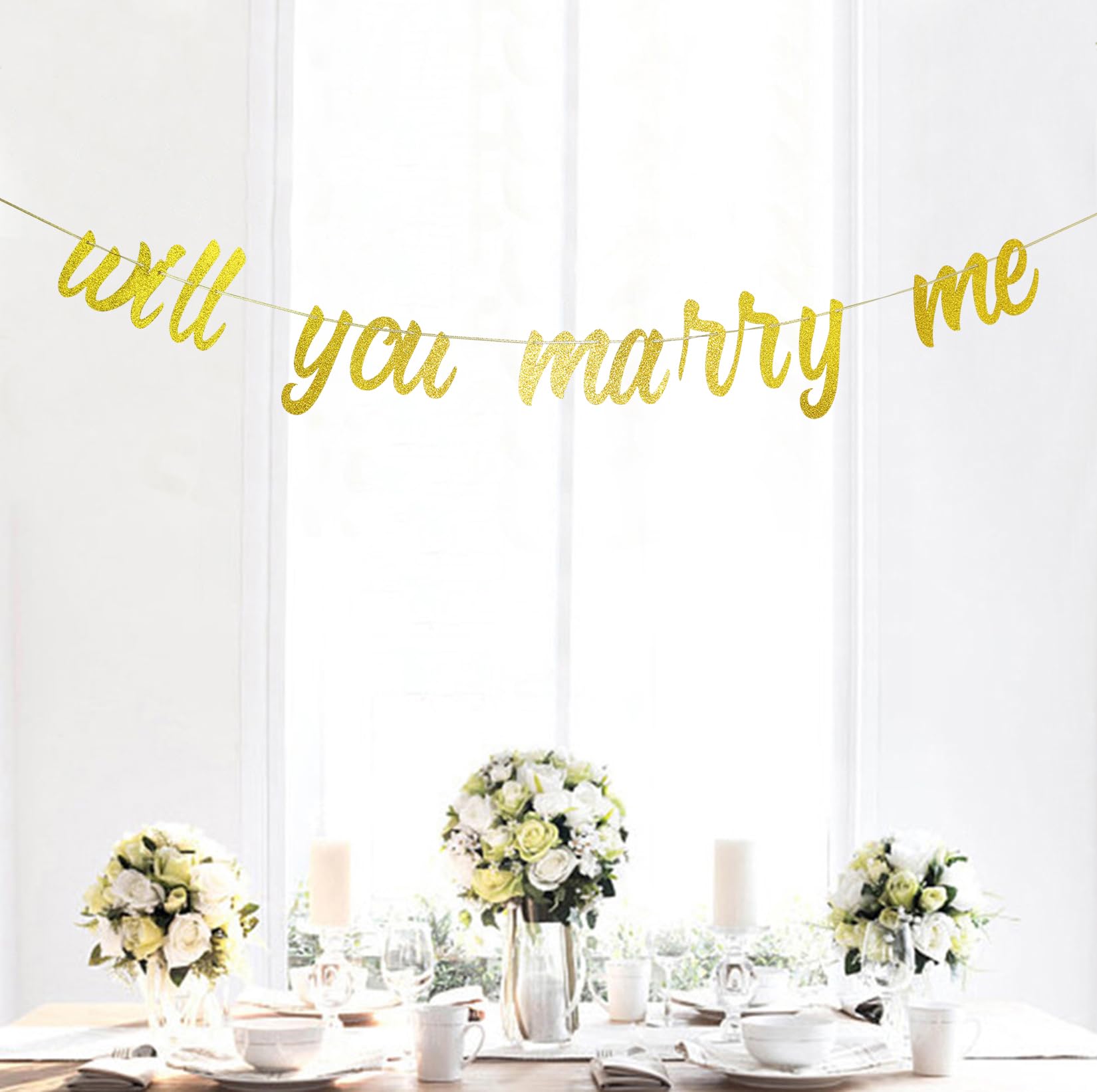 Etaredkj Gold Glitter Will You Marry Me Banner for Bachelorette Party Decor Bridal Shower Wedding Engagement Party Supplie