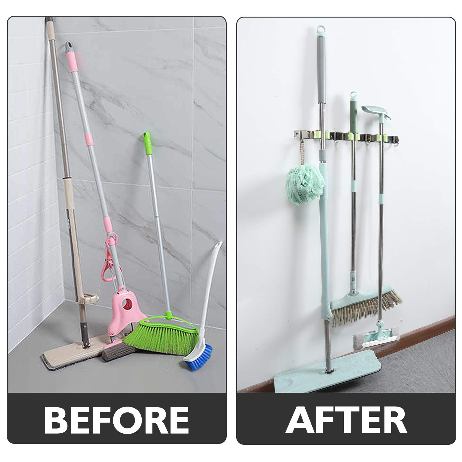Broom Holder Wall Mount and Garden Tool Organizer, Closet Storage, Kitchen Rack, Home Organization and Garage Organizer for Rake or Mop Handles Broom Closet Pack 1green