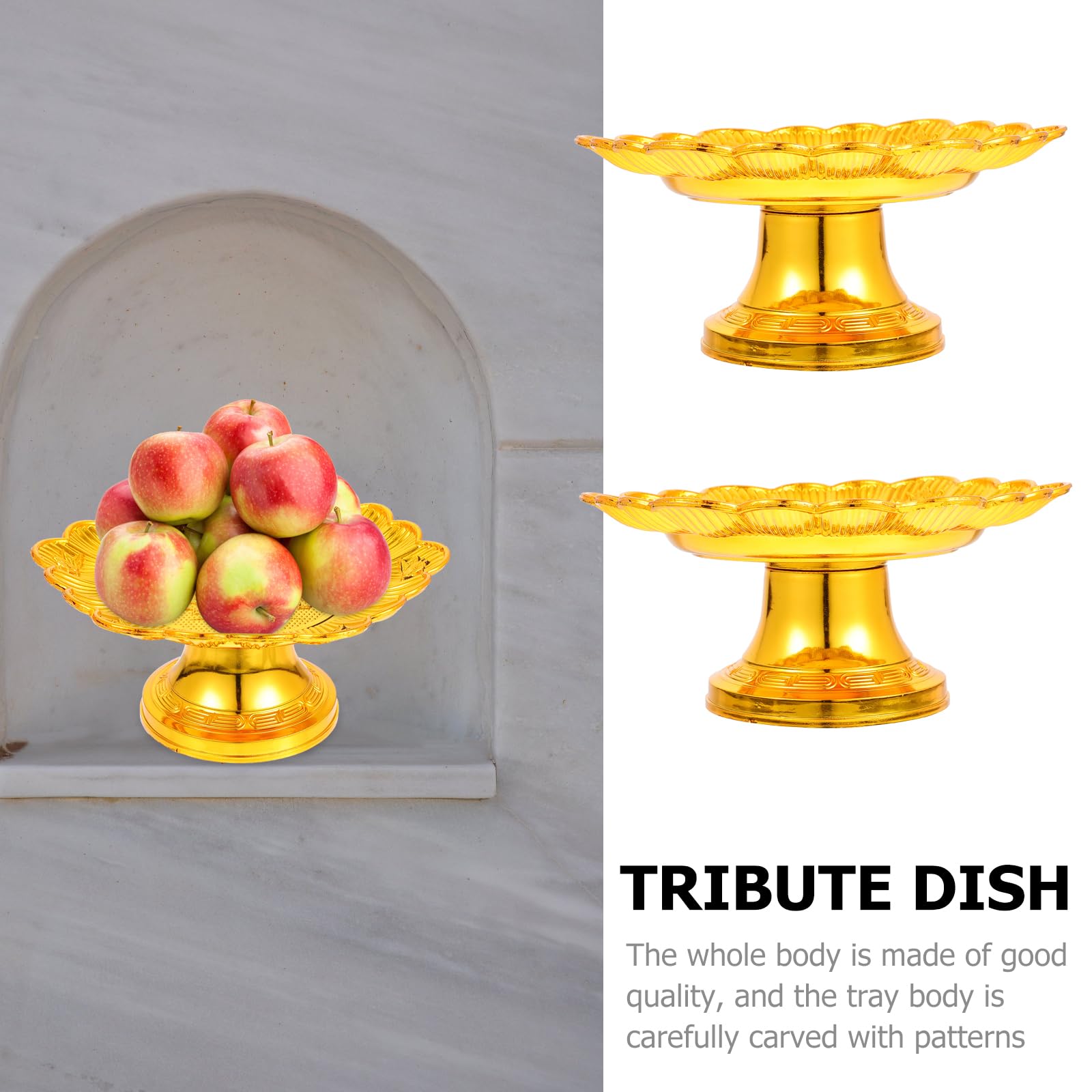Buddha Altar Fruit Plate:2PCS Offering Plate Tribute Serving Trays - Offering Fruit Desserts and Snacks for Buddha Altar Temple - Gold (8 Inches)