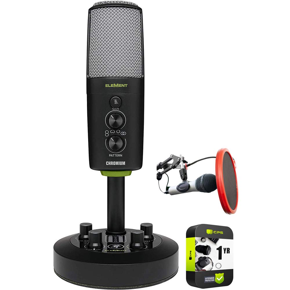 Mackie EM-Chromium Element Series Chromium USB Condenser Microphone Bundle with Deco Gear Universal Pop Filter Microphone Wind Screen and 1 YR CPS Enhanced Protection Pack