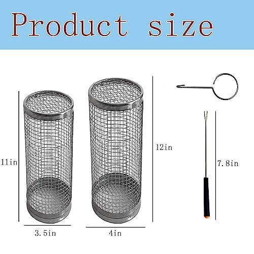 ZHMZHM Roller Grill Basket-Round Stainless Steel BBQ Grill Mesh,Outdoor Round BBQ Grill Grid for Chips Fish Shrimp,Versatile Round Grill Cooking Accessories (2PCS-B)