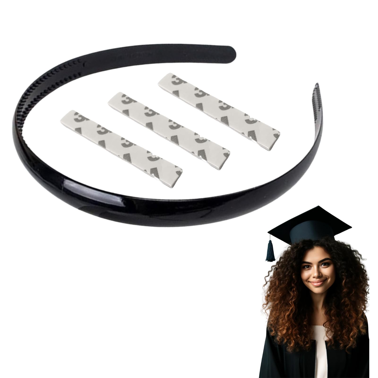 CIFOVALE Graduation Cap Headband with Adhesive Strips, Secures Your Graduation Cap Don't Change Hair, Secure Hairstyle, Black