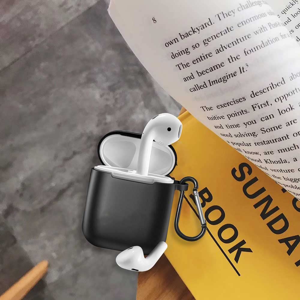 Compatible with AirPod Case Cover, Cool Sports Brand Full-Body Soft Silicone Shell Protective Case Cover with Keychain for AirPods 2&1, Black
