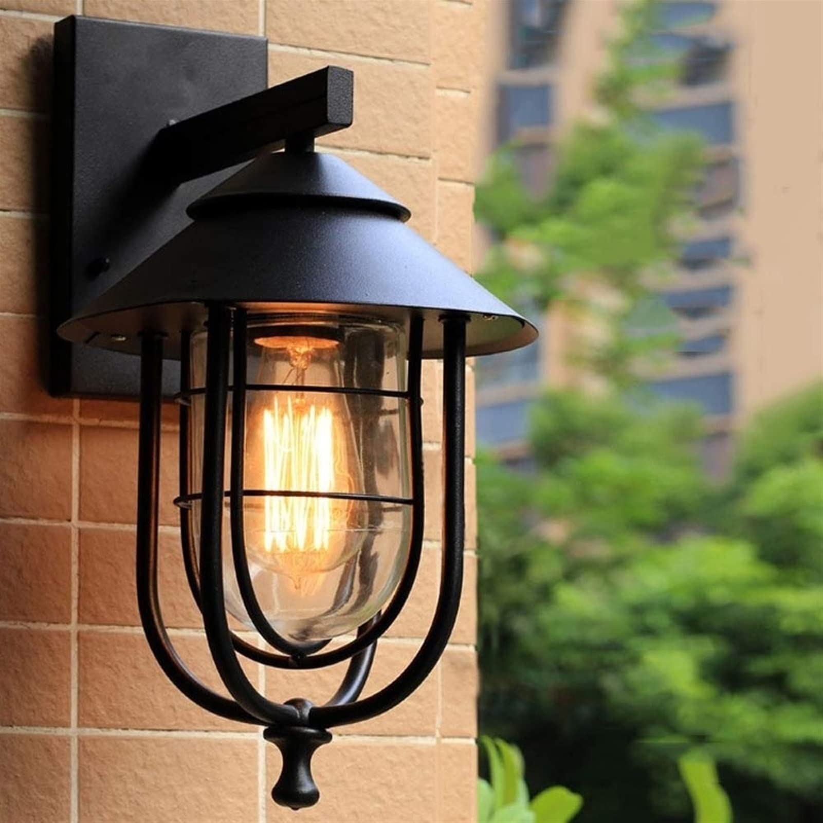 Zziyj Terrace Balcony Exterior Bracket Lamp Sconces Mediterranean Glass Wall Light for Outdoor Garden Home Decoration E27 Door Post Lantern
