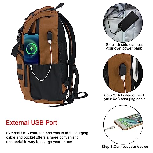 Goloni Casual Travel Backpack for Women Men, Lightweight backpack for college, Casual Daypack Backpacks with USB Charging Port,Brown