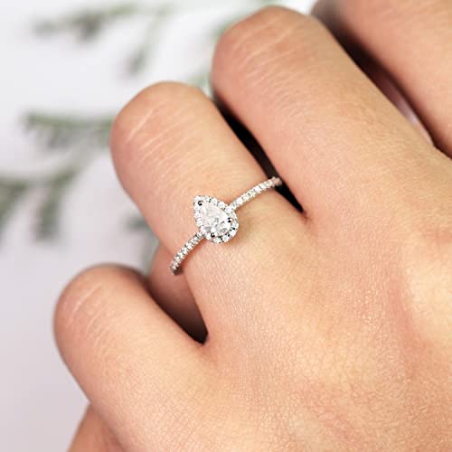 Claramos Vintage 2CT Pear Shaped Moissanite Halo Engagement Ring in 14K White Gold & 925 Sterling Silver EF/VVS1 (White Gold, 7.5)
