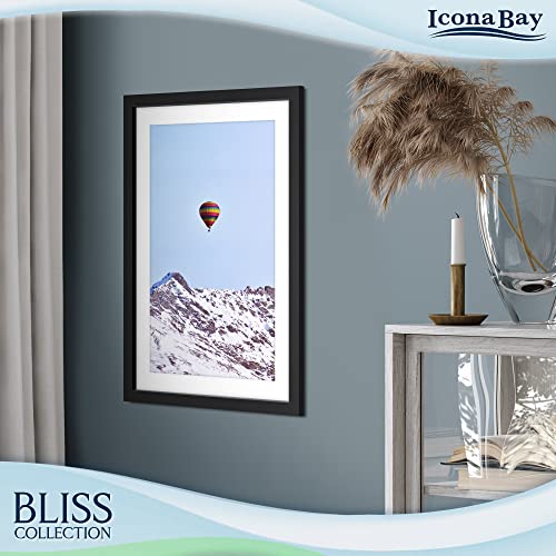 Icona Bay 11x17 Black Picture Frame Fits 16x10 Photos with Mat to 9x14 Image, Modern Style Wood Composite Poster Frame, Wall Mount Only, Bliss Collection