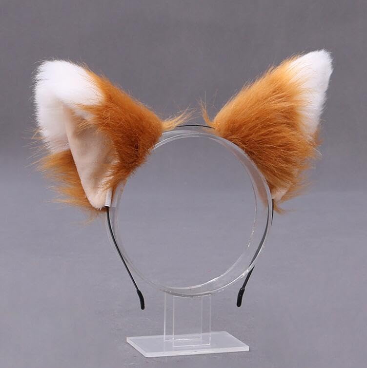 BSTANG Anime Party Cat Cosplay Costume Cat Ears Tail 19.7'' Fox Tail Cos Children Gift (Tan White Tail Hairband Set)