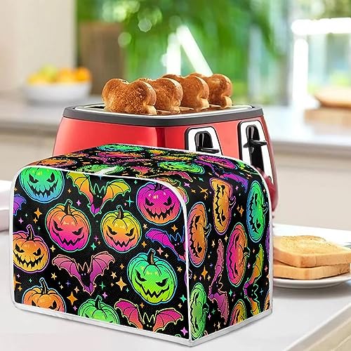 Gomyblomy Pumpkins & Bats Print Toaster Cover, Halloween Themed Microwave Protector with Handles, Lightweight Washable 4-Slice Toaster Dust Cover, Holiday Decoration