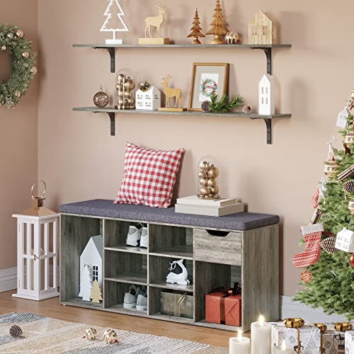 DINZI LVJ Long Wall Shelves, 47.3Inch Wall Mounted Shelves Set of 2, Extra Large Wall Storage Ledges with Sturdy Metal Brackets for Living Room, Bathroom, Bedroom, Kitchen, Grey Wash