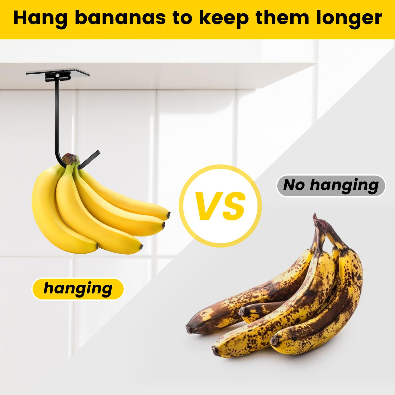 DAJIANG Self Adhesive Banana Hook, Foldable Metal Banana Hanger Hook Under Cabinet to Keep Bananas Fresh, Banana Holder for Bananas or Other Kitchen Items (1)