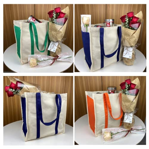 ELYEEBLEE 3 Pack Reusable Canvas Grocery Shopping Tote Bags with Side Pockets