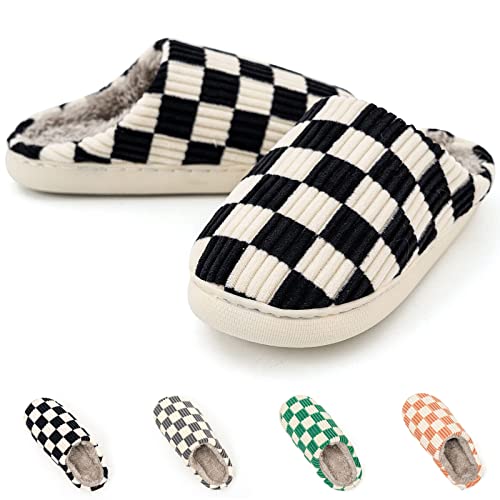 Guyarns House Slippers for Women,Fuzzy Mens Slippers,Casual House Shoes Memory Foam Womens Slippers Outdoor Indoor Warm Plush Bedroom Shoes with Faux Fur Lining(Black 42/43)