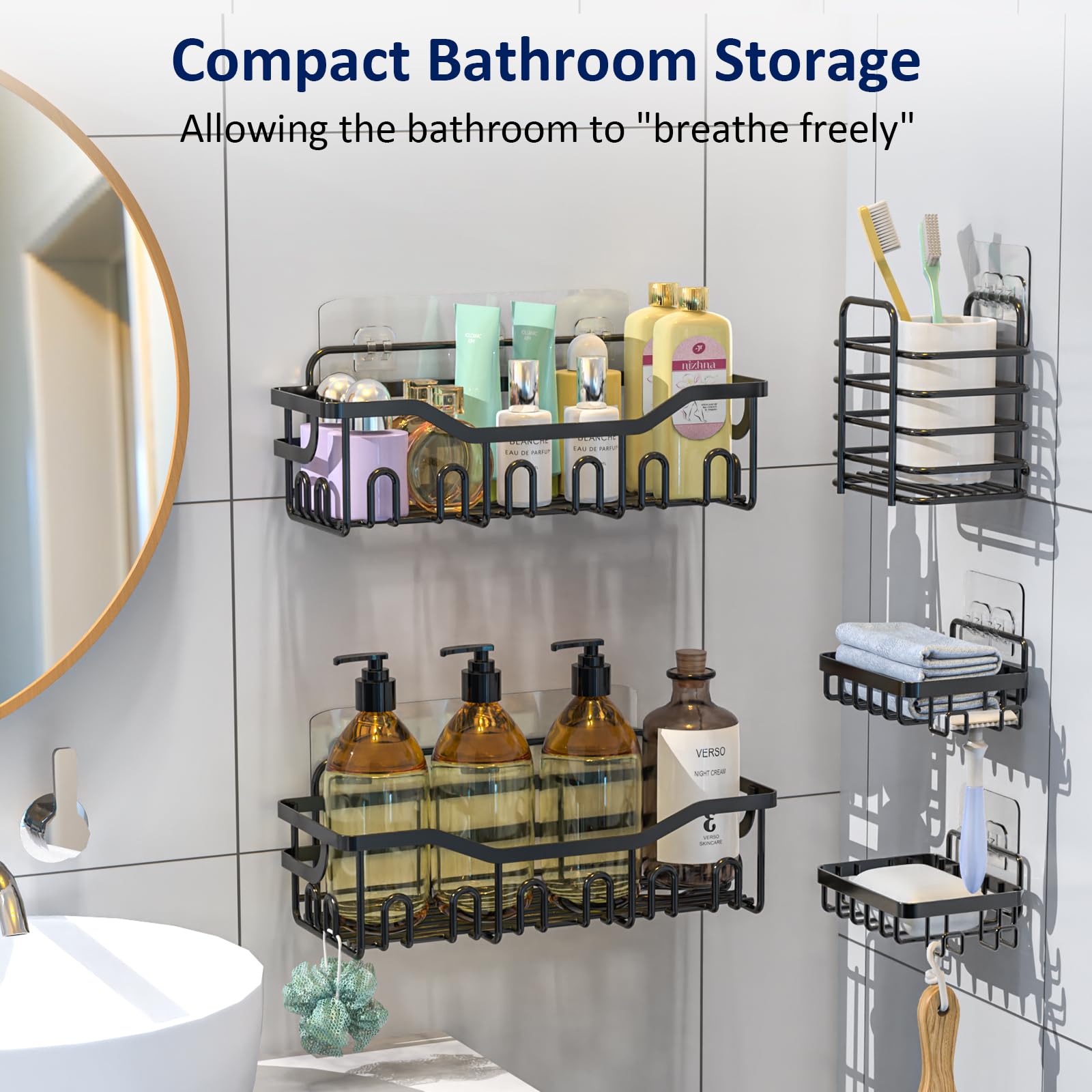 DAJYAWON Shower Caddies Adhesive Bath Organizer Rack for Bathroom Storage & Home
