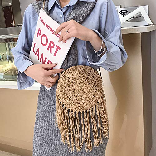 Nice Pies Women Round Handbags Straw Bag holiday beach round bag Tassel Vintage Cotton line Messenger Bag