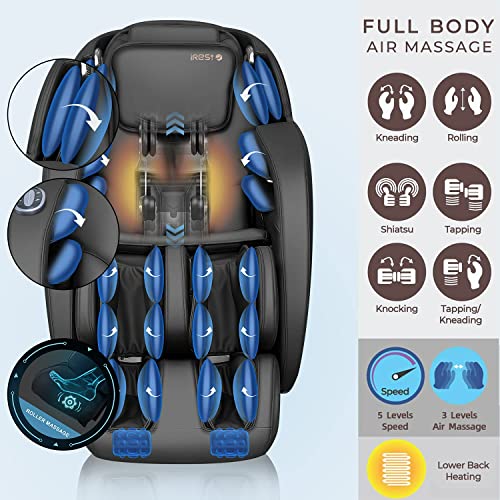 iRest SL Track Massage Chair Recliner, Full Body Massage Chair, Zero Gravity, Bluetooth Speaker, Airbags, Heating, and Foot Massage (Black)