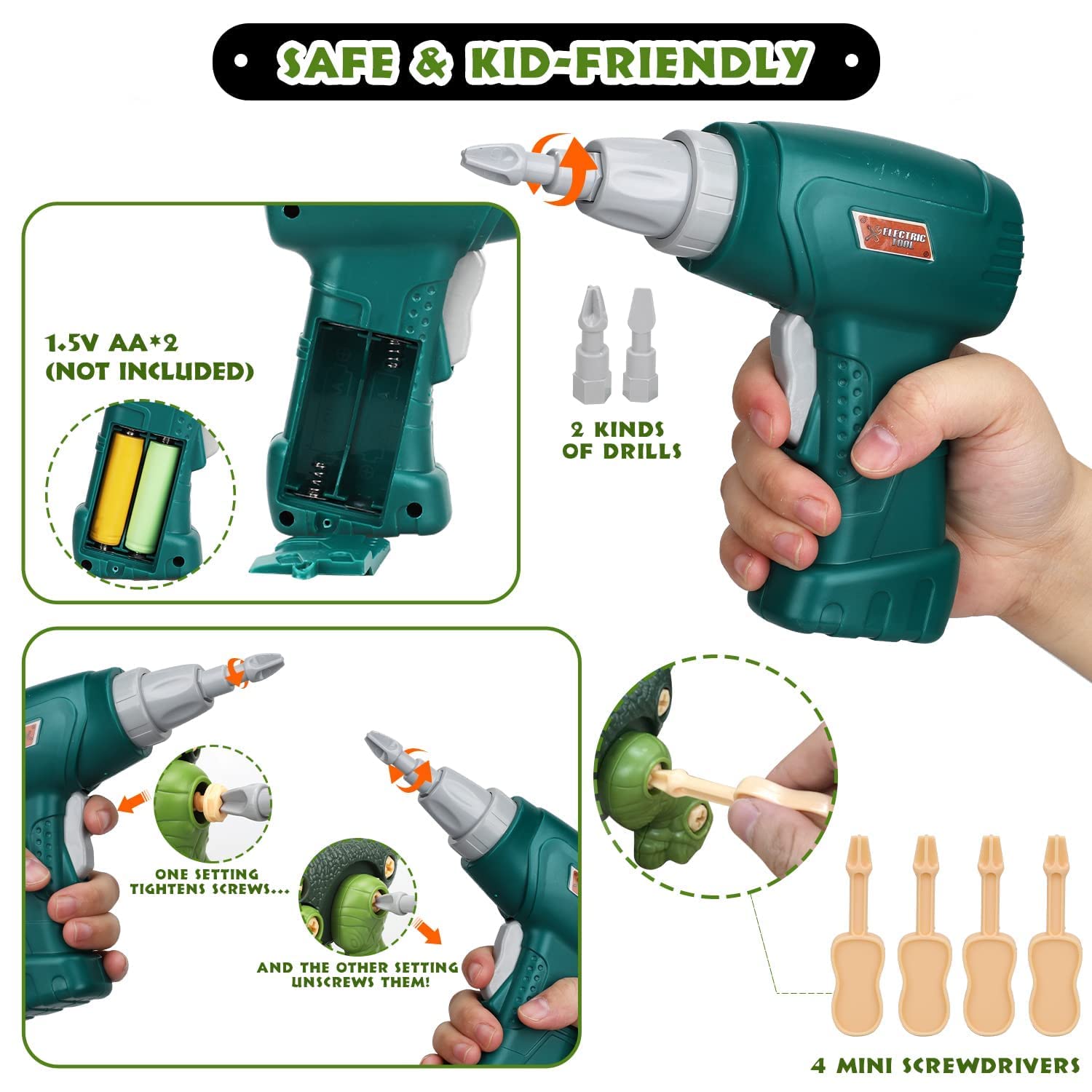 TOY Life 4-Pack Take Apart Dinosaur STEM Toys for Ages 3-12, Educational Building & Construction Set, Toddler Boys Gift, Preschool Learning Dinosaur Games with Tools