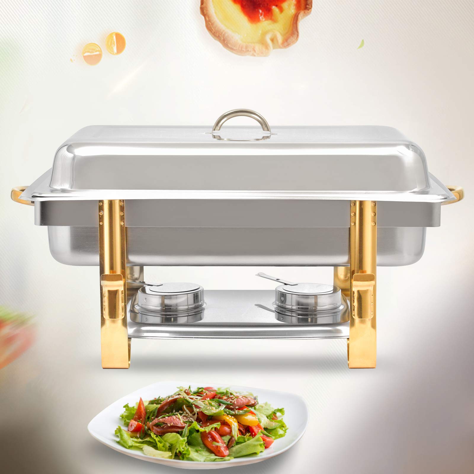 BANLICALI 9L Chafing Dish Warmer, Stainless Steel Catering Buffet Servers Tray with Water Basin Tabletop Gold Insulation Container for Parties Banquet Event Restaurant