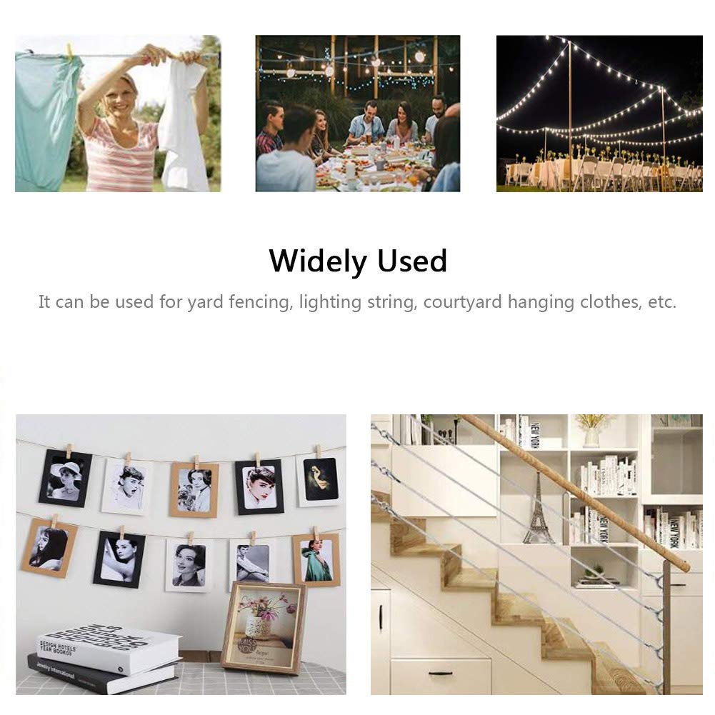 Litcher Globe String Light Suspension Kit, Outdoor Light Guide Wire, Vinyl Coated Stainless Steel Steel Cable,Include 150fts Transparent PVC and 304 Stainless Steel Wire Cable, Turnbuckle and Hooks