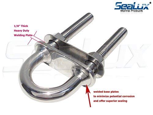 SeaLux Marine 3/8" Stock Fixed Welding Plate Bow Eye Stern Eye U-Bolt 4-1/2" Length with 3" Stud Length