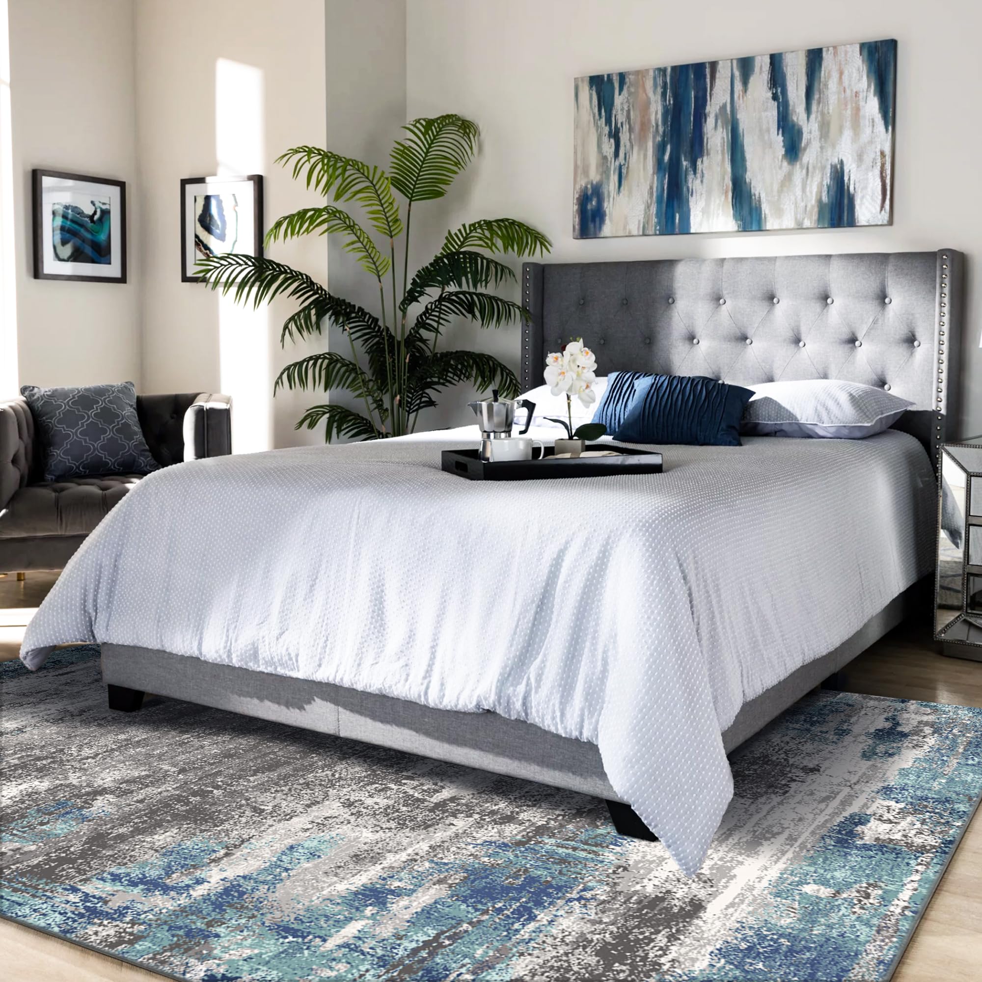 BEIMO Area Rugs for Bedroom Living Room Machine Washable Soft Large Modern Abstract Dining Room Rug, Non Slip Carpet with Gripper, Teal 3x5