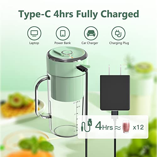 PKBD Portable Blender, Juicer with 15-Second Ice-Crushing Power, 8 Blades, Blender for Shakes and Smoothies,12 oz Easy-to-Clean Personal Blender with Charger, Straw, Cleaning Brush, Green