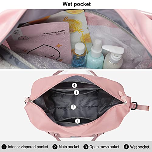 HYC00 Travel Duffel Bag, Sports Tote Gym Bag, Shoulder Weekender Overnight Bag for Women,Pink