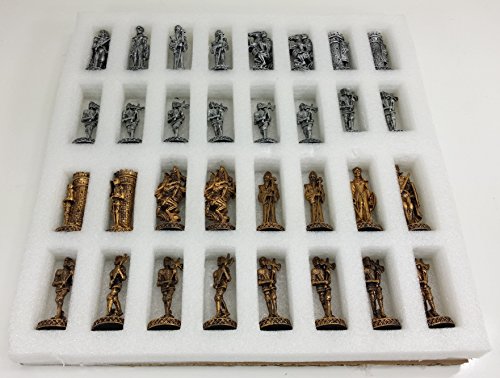 Medieval Times Crusades Knight Pewter Metal Chess Men Set Antique Gold and Silver Finish - NO BOARD