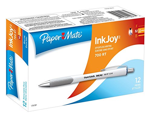 Paper Mate InkJoy 700RT Retractable Ballpoint Pens, Medium Point, White Barrel, Blue Ink, Box of 12