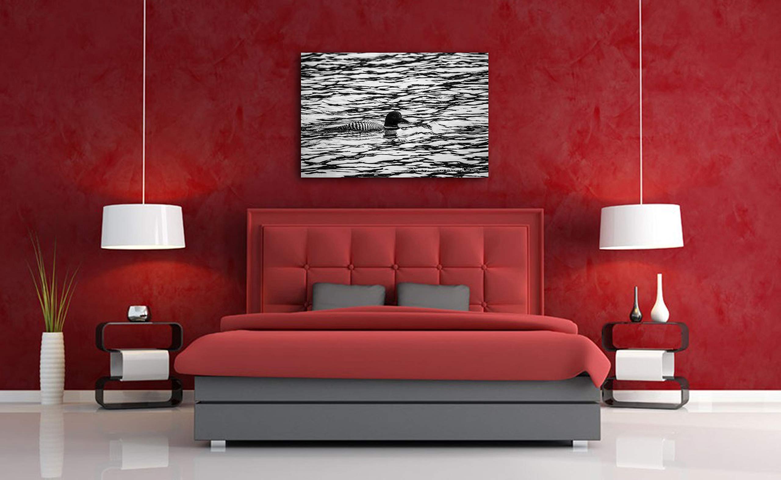 Black and White CANVAS Print Nature Photo Swimming Loon on Water Bird Photography Silver Gray Wall Art Monochrome Home Decor Ready to Hang