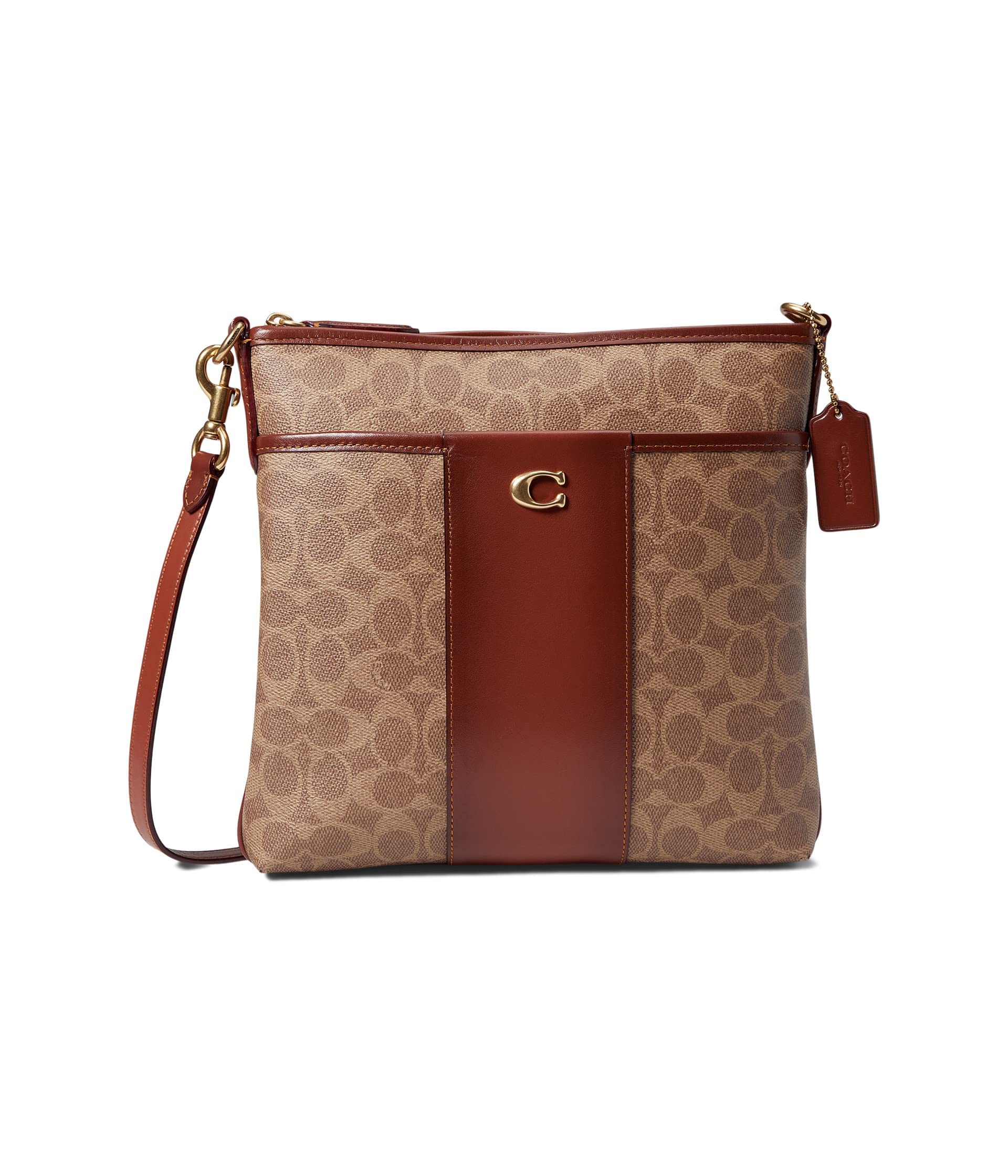 Coach Color-Block Coated Canvas Signature Kitt 26 Tan Rust One Size