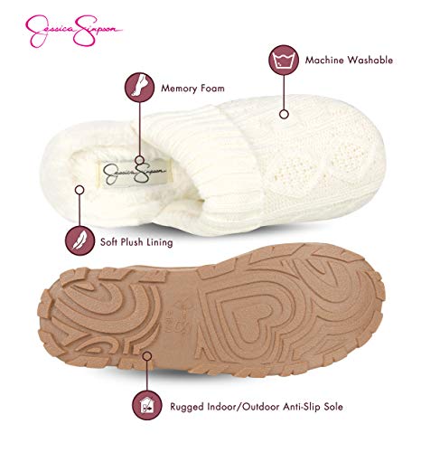 Jessica Simpson Womens Soft Cable Knit Slippers with Indoor/Outdoor Sole, Cream, Small